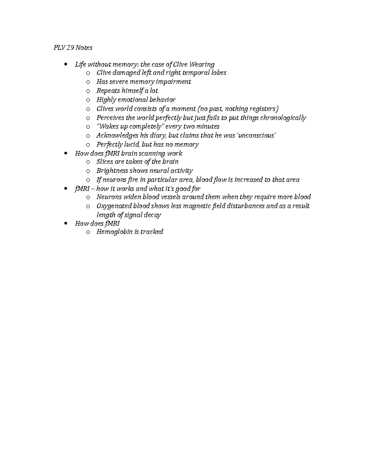 PLV 29 Notes - PLV 29 Notes Life without memory: the case of Clive ...