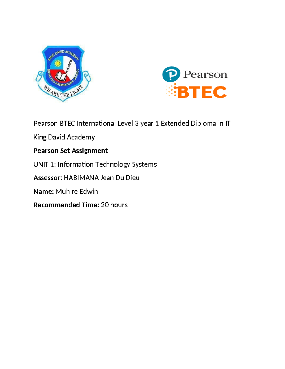 Muhire Edwin - Activity 1 ITS Final Assignment - Pearson BTEC ...