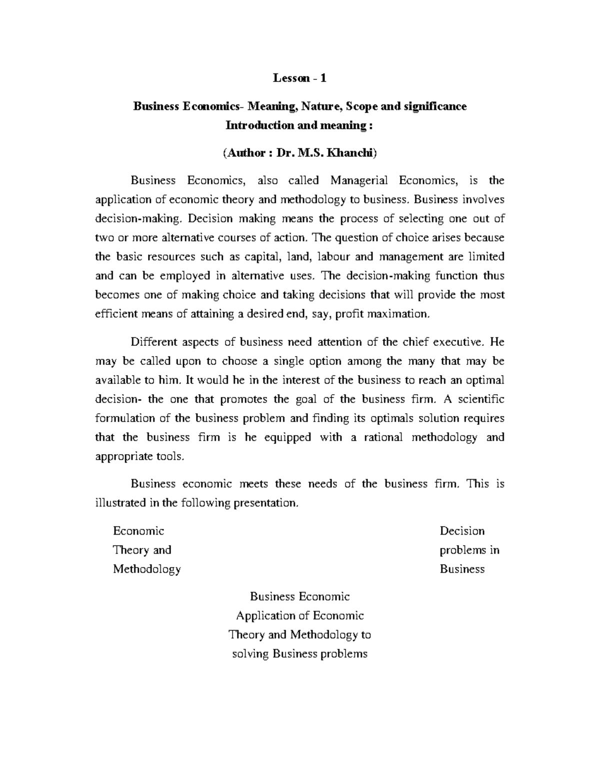 Business Economics introduction - Lesson - 1 Business Economics ...