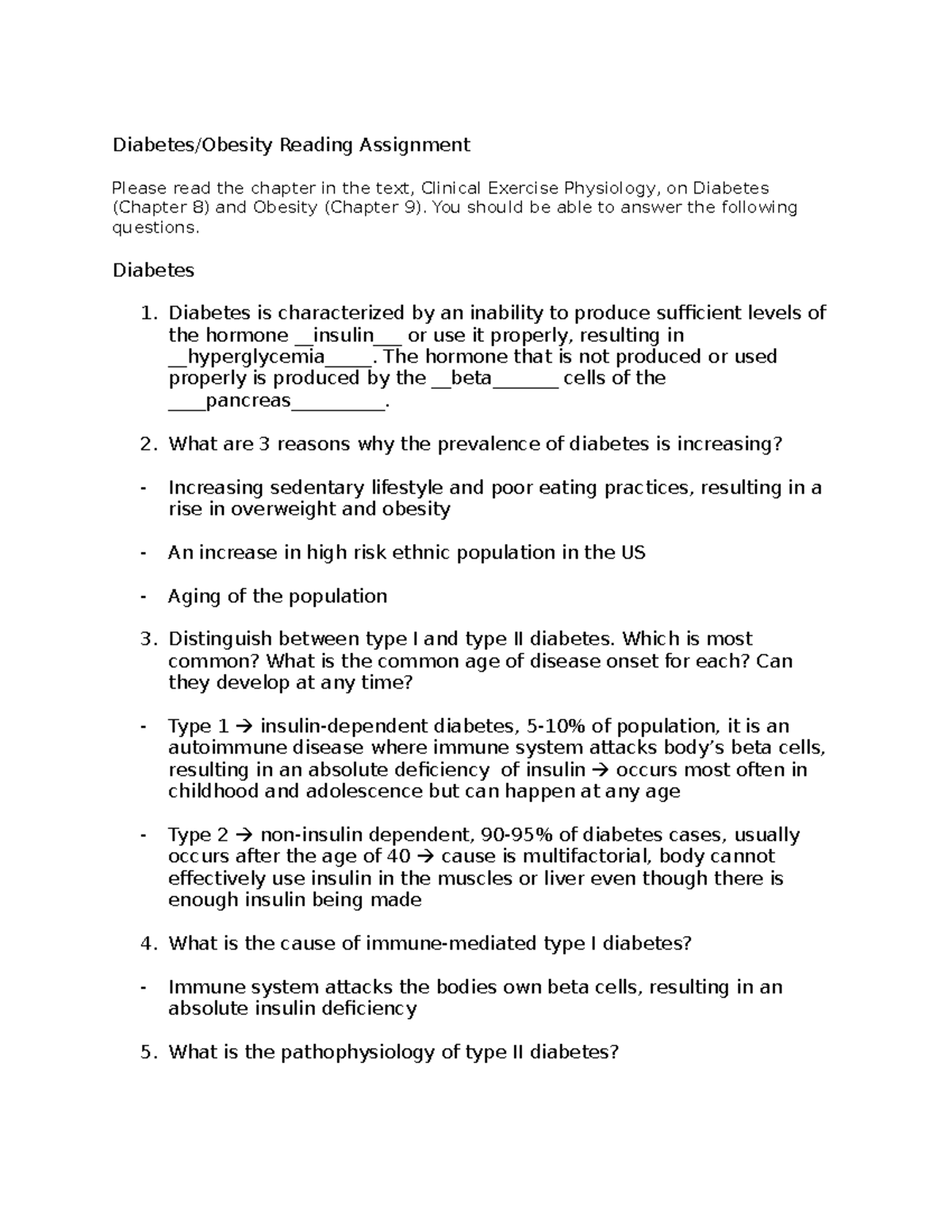 Kin 414 - Mod 5 reading questions - DM and Obesity - Diabetes/Obesity ...