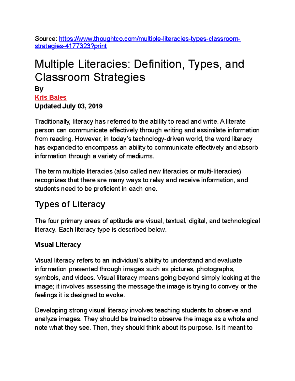 Multiple Literacies Definition, Types, and Classroom Strategies ...