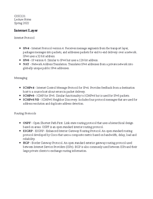 CISC 131 IP Subnetting Worksheet 2 - IPv4 Address Classes Class A 1 ...