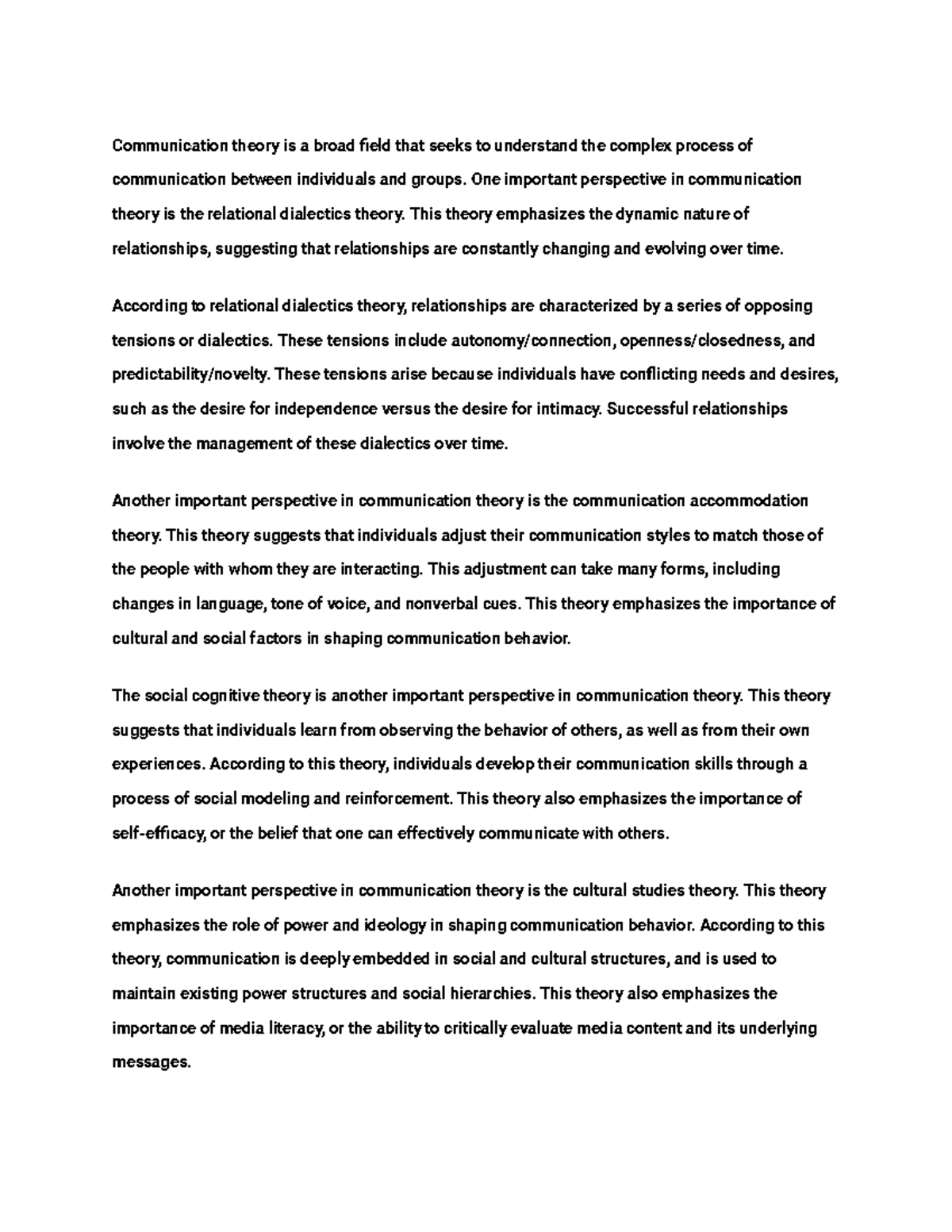 Communications Theory essay 3 - Communication theory is a broad field ...