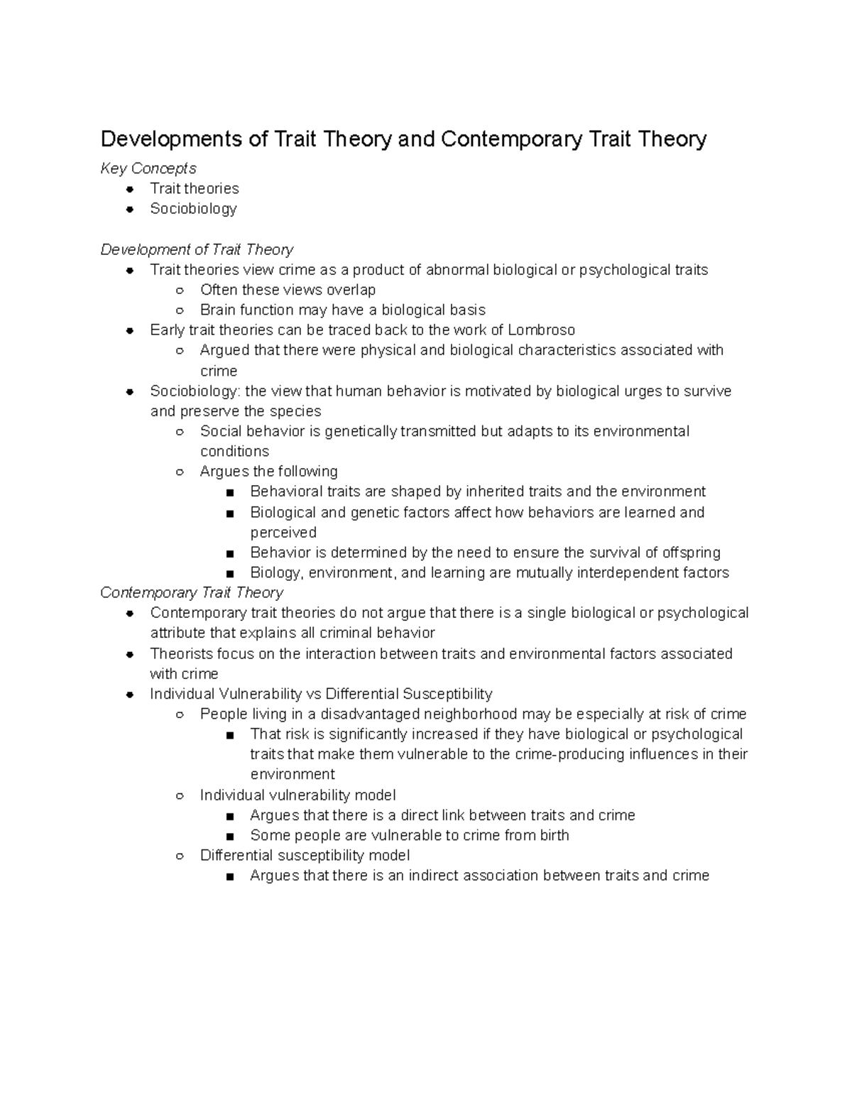 05 Trait Theory Combination Of Lecture Notes And Main Points From