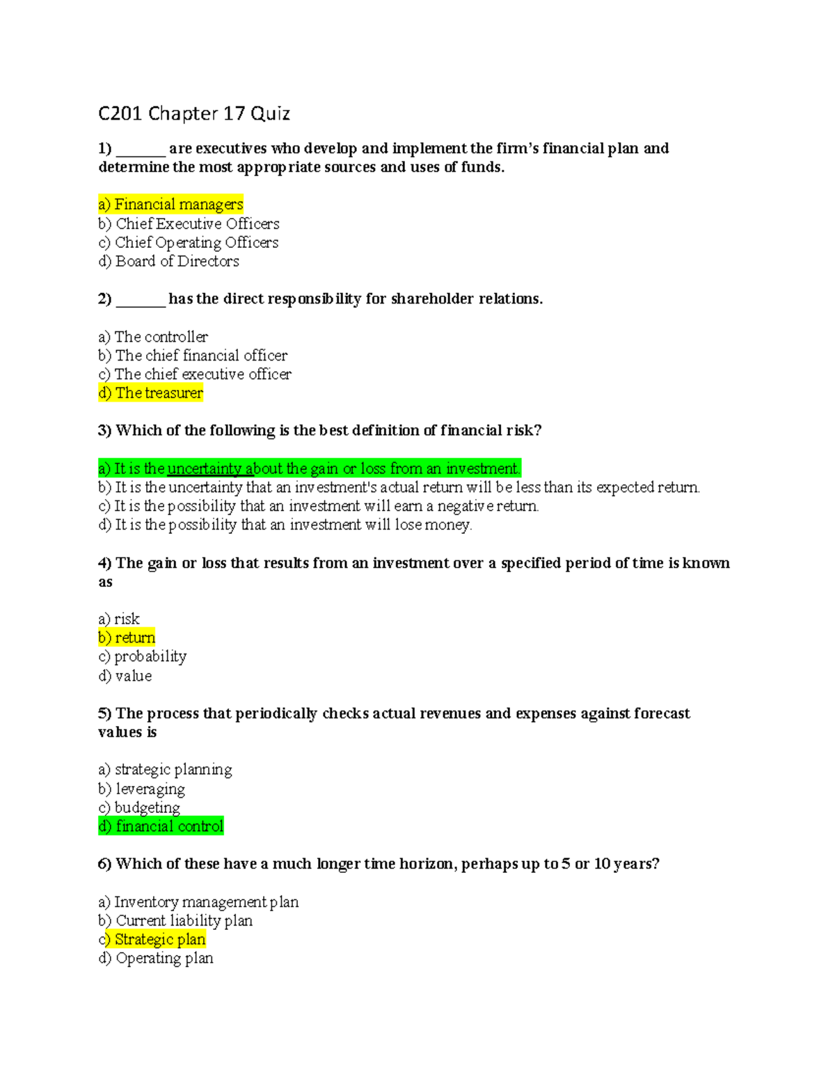 C201 Chapt 17 Quiz - Chpt 17review quiz - C201 - WGU - Studocu