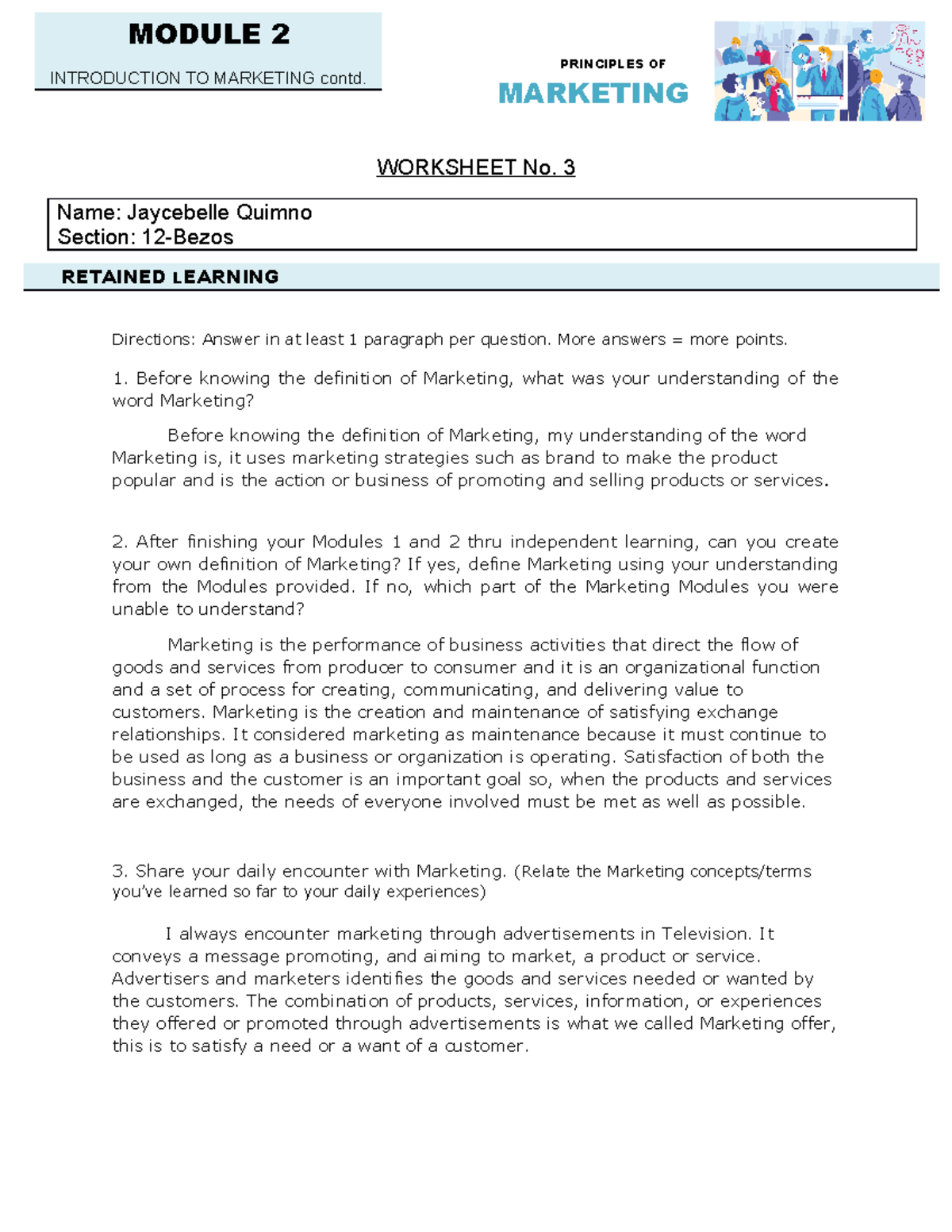 Quimno Bezos Principles-of-Marketing- Worksheet-No - MODULE 2 ...