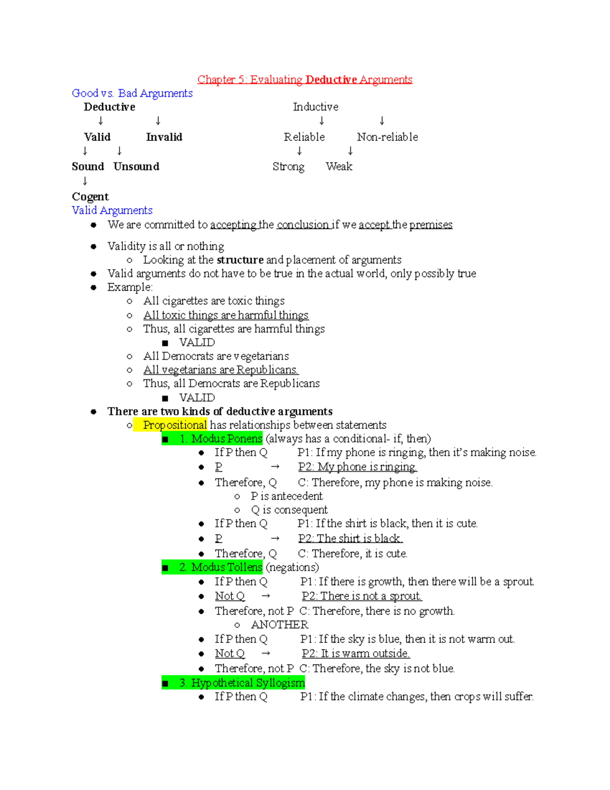 Chapter 5 Evaluating Deductive Arguments - Chapter 5: Evaluating ...