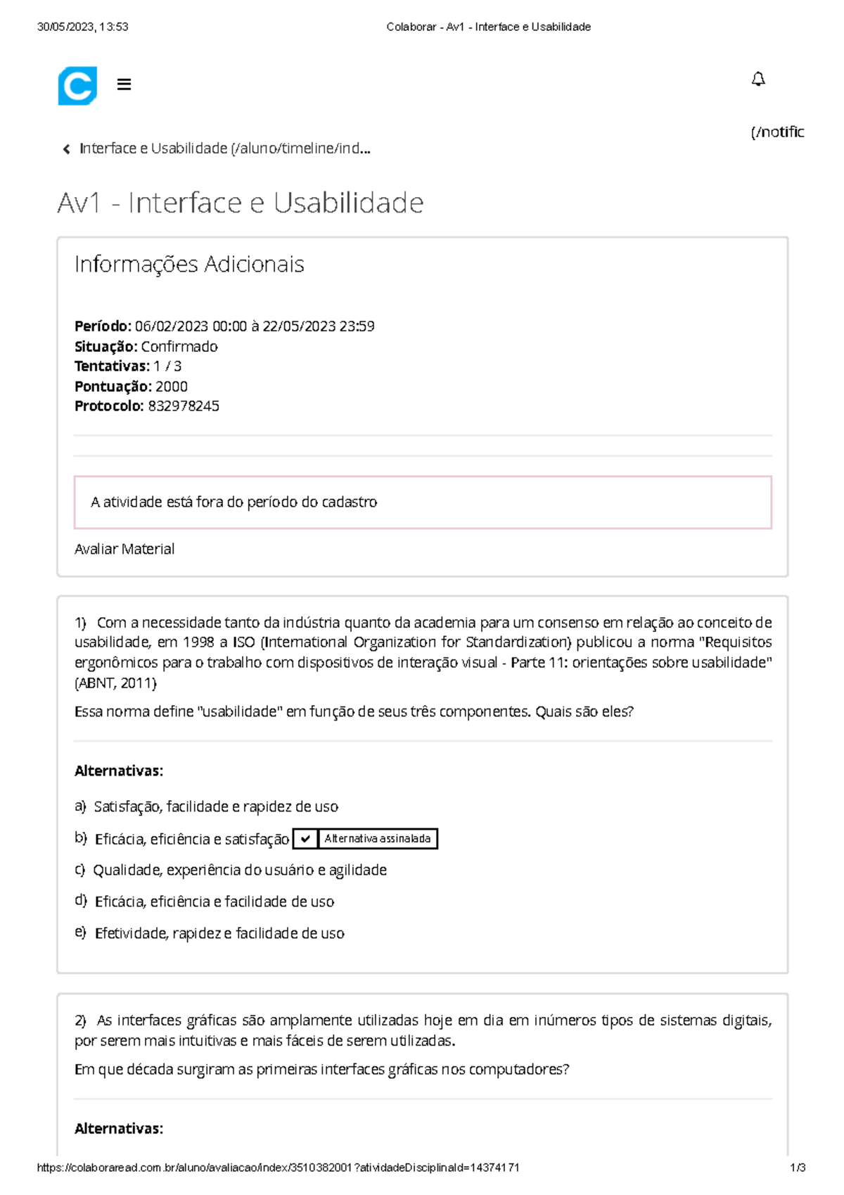 Colaborar - Av1 - Interface e Usabilidade - 30/05/2023, 13:53 Colaborar - Av1 - Interface e ...