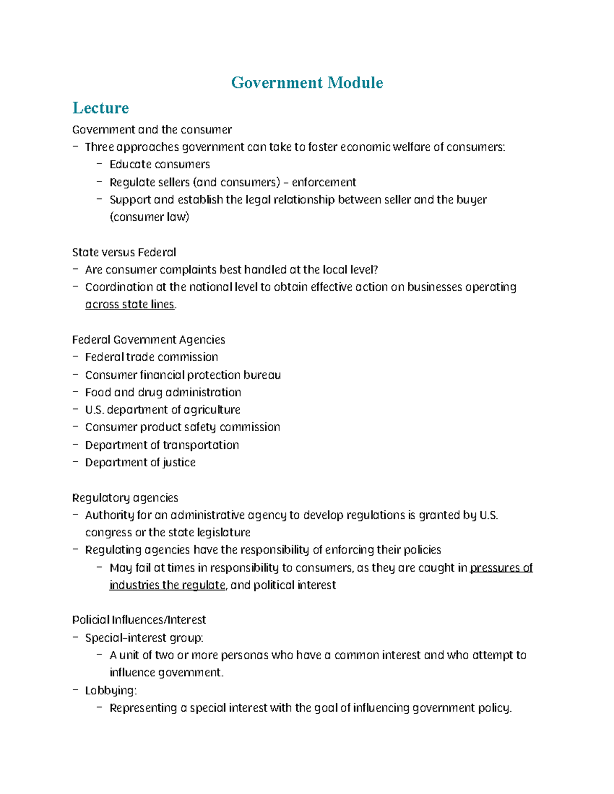 HDFS 239 Government Module - Government Module Lecture Government and ...