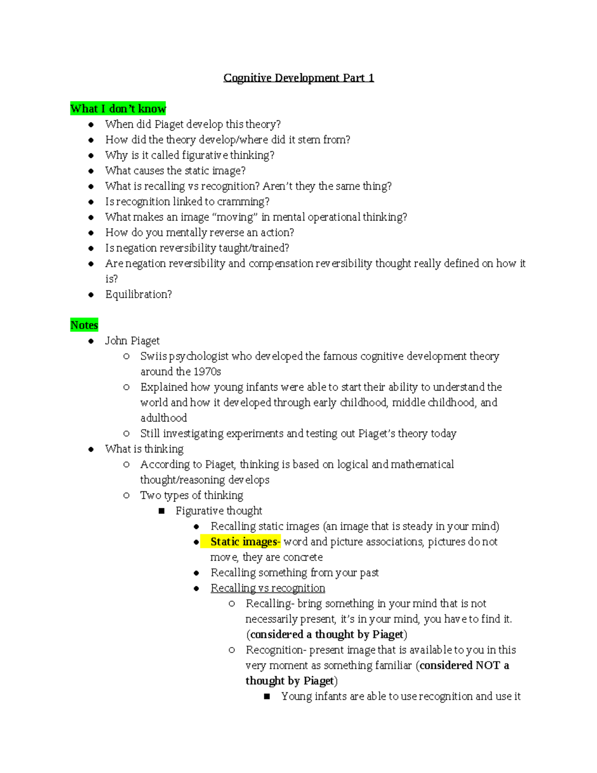 Cognitive Development - ( considered a thought by Piaget ) Recognition ...