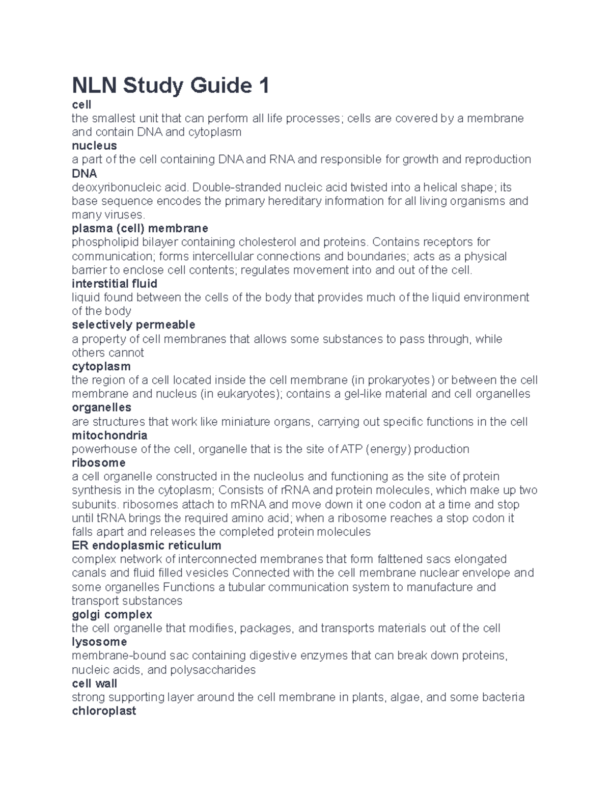 NLN Study Guide 1 - Double-stranded nucleic acid twisted into a helical ...