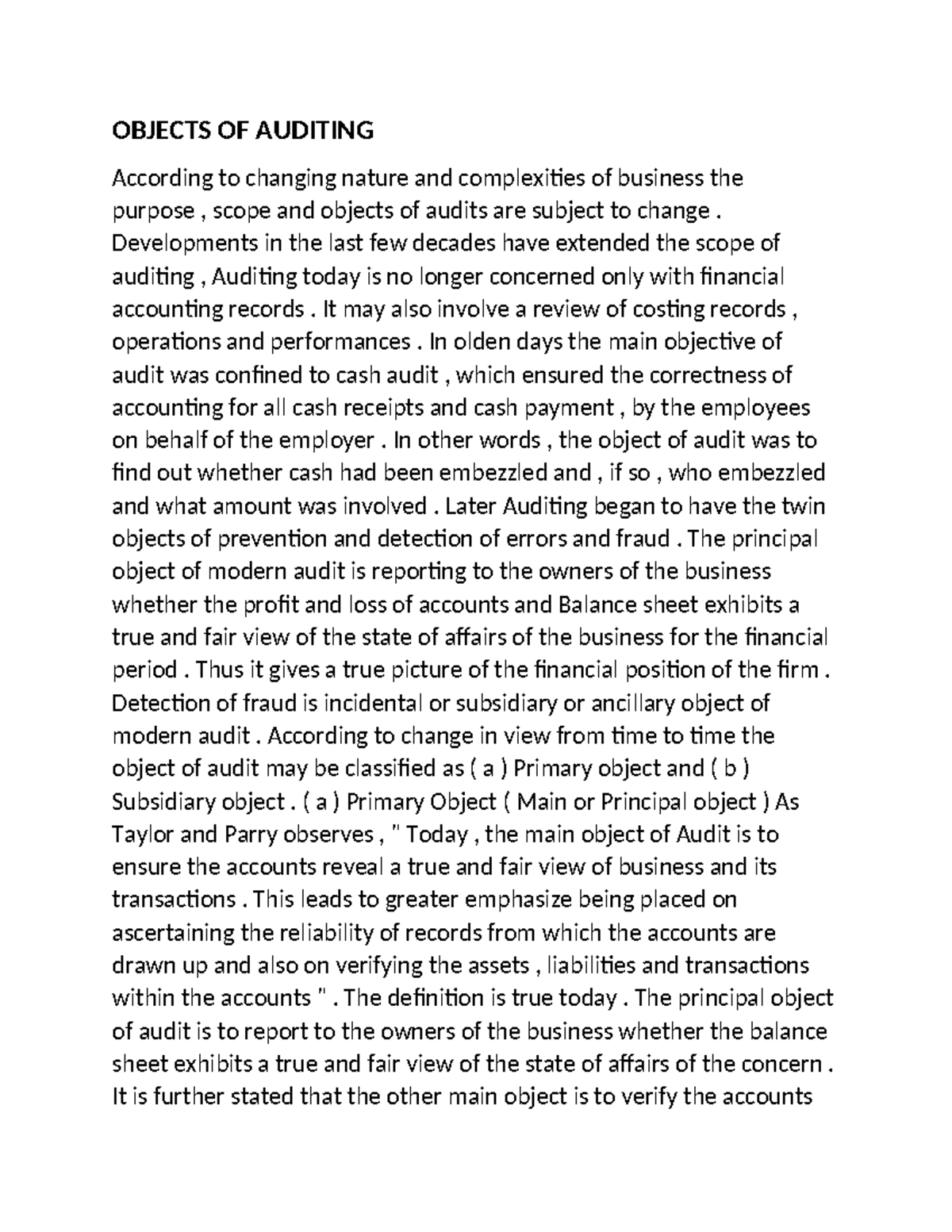 Objectives OF Auditing - OBJECTS OF AUDITING According to changing nature and complexities of ...