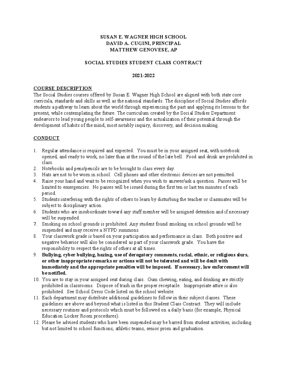 Sewhs Social Studies Contract 2021-2022 - SUSAN E. WAGNER HIGH SCHOOL ...