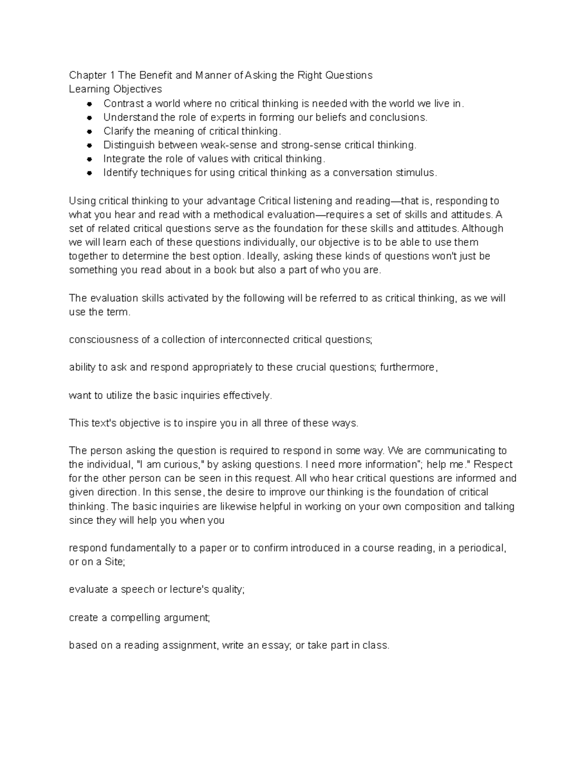 Chapter 1 Section 2 Notes Full Chapter - Chapter 1 The Benefit and ...