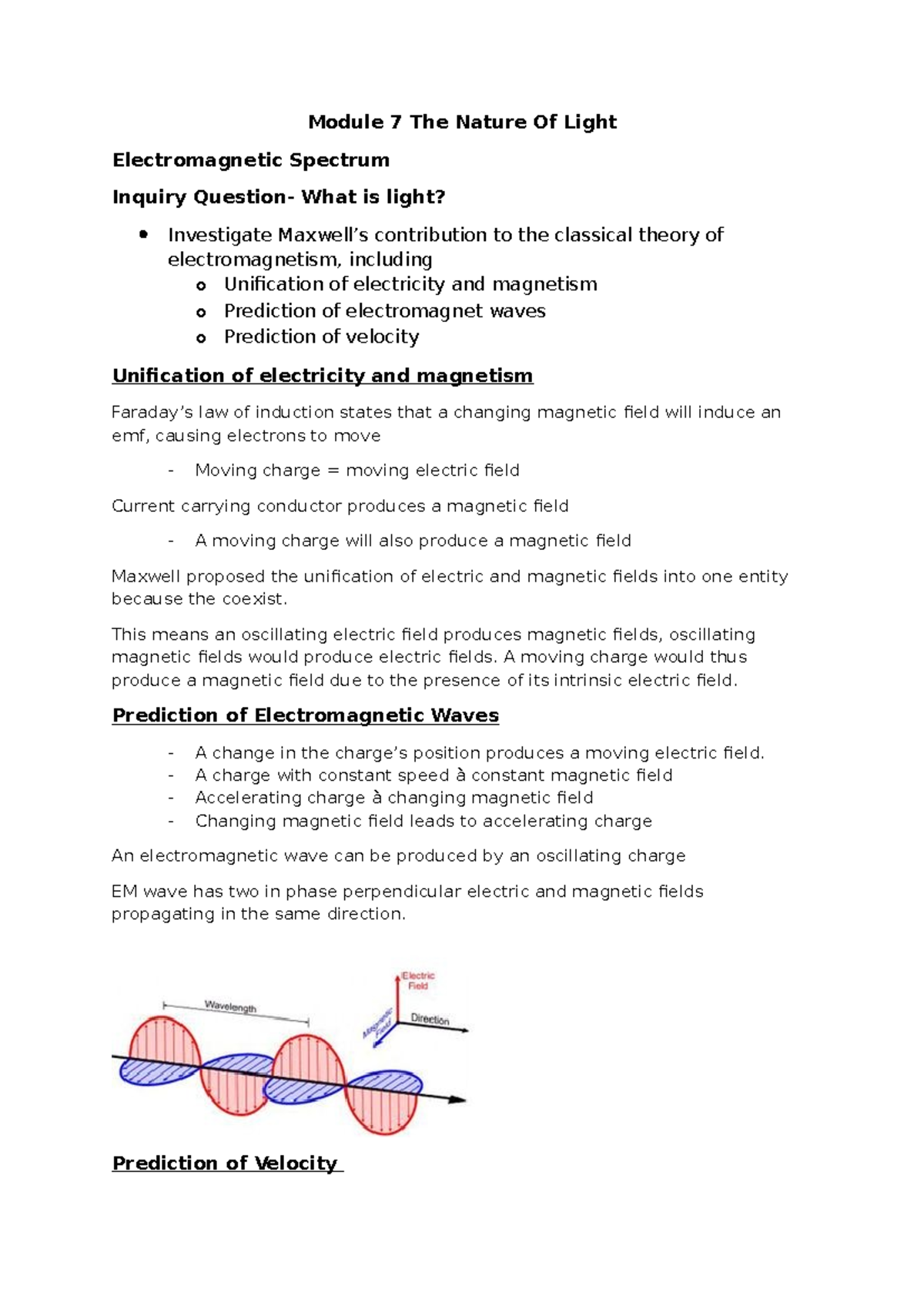 Module 7 Notes - Module 7 The Nature Of Light Electromagnetic Spectrum ...