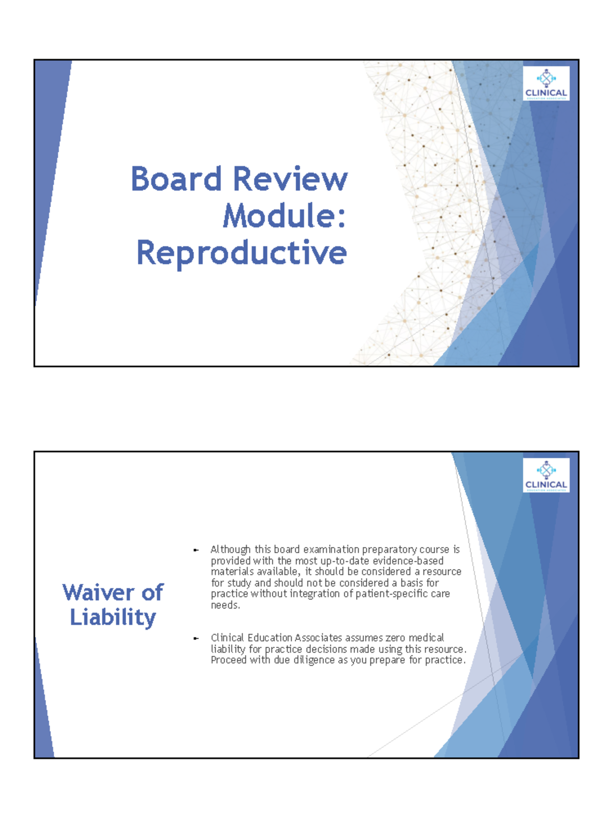 FNP Reproductive Module handouts - Board Review Module: Reproductive Waiver of Liability ...