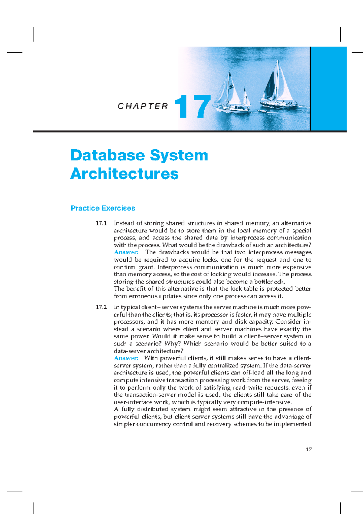 17s - Databases - C H A P T E R 17 Database System Architectures Practice Exercises 17 Instead ...