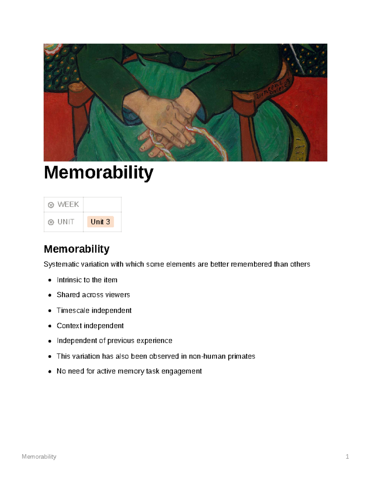 Memorability - Dr.Leal - Memorability WEEK UNIT Unit 3 Memorability ...