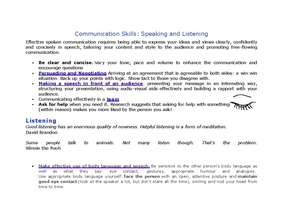 Effective communication - Communication Skills: Speaking and Listening ...