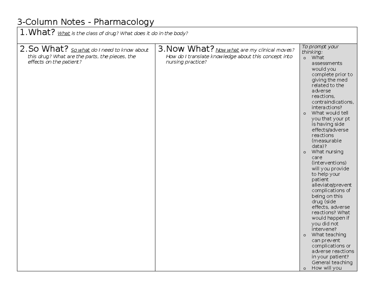3 Column Notes - Pharmacology - Studocu