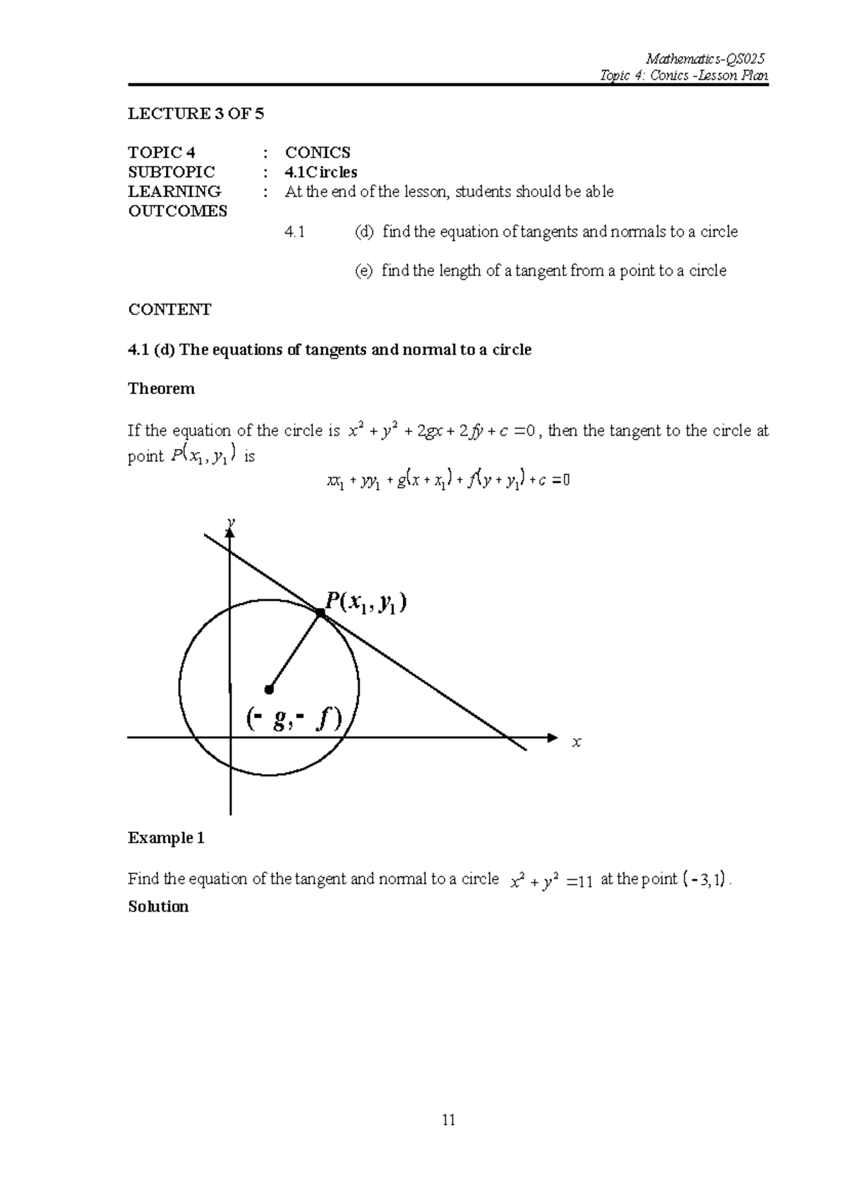 Conics Lecture 3 OF 5 stu - mathematics - Studocu