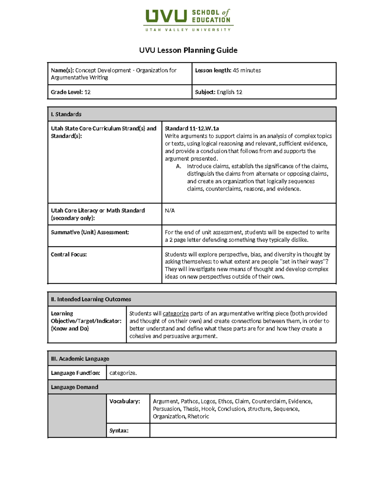 455G Lesson Plan - UVU Lesson Planning Guide Name(s): Concept ...