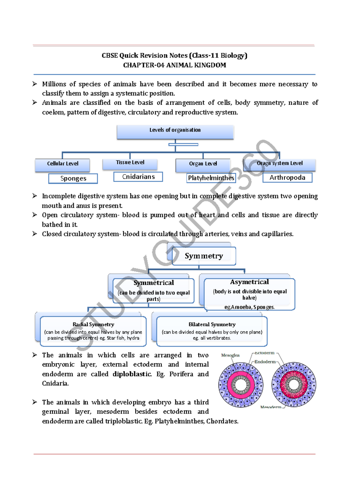 11 biology notes ch04 animal kingdom unlocked - CBSE Quick Revision ...