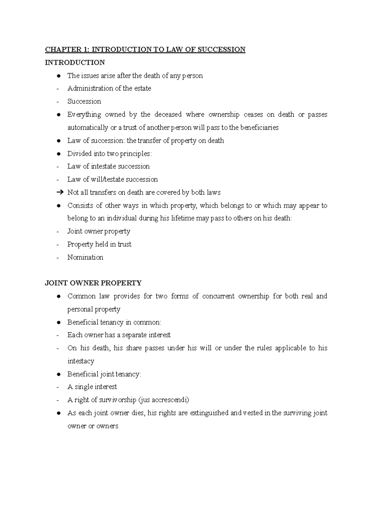 Law of Succession and Probate (Chapter 1 - 4) - CHAPTER 1: INTRODUCTION ...