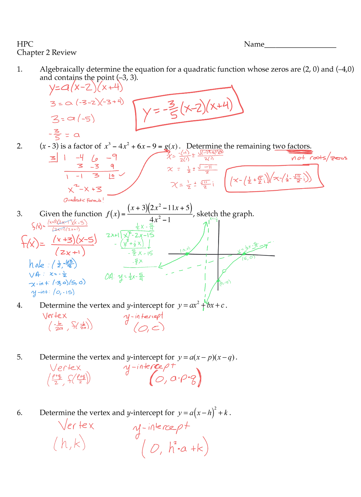 9-8 Ch2 More Review Solutions - HPC Name___________________ Chapter 2 ...