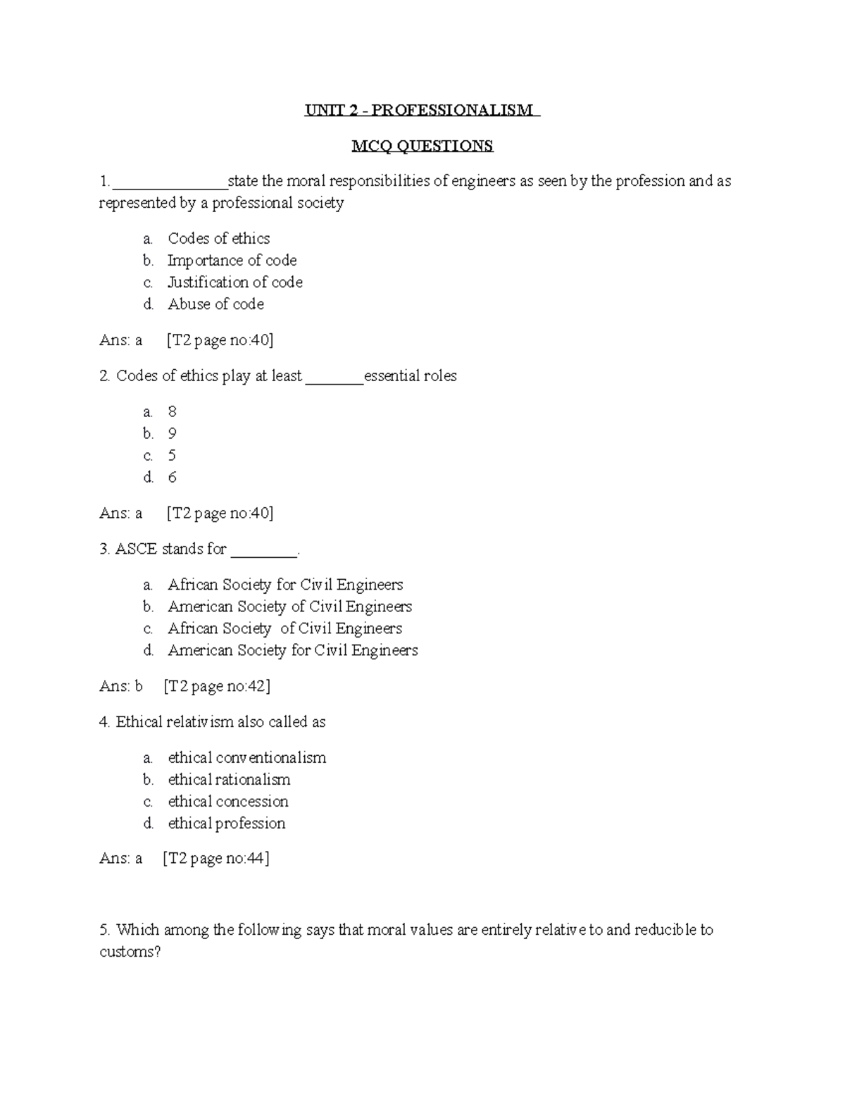 UNIT 2 - Professionalism - UNIT 2 - PROFESSIONALISM MCQ QUESTIONS 1 ...