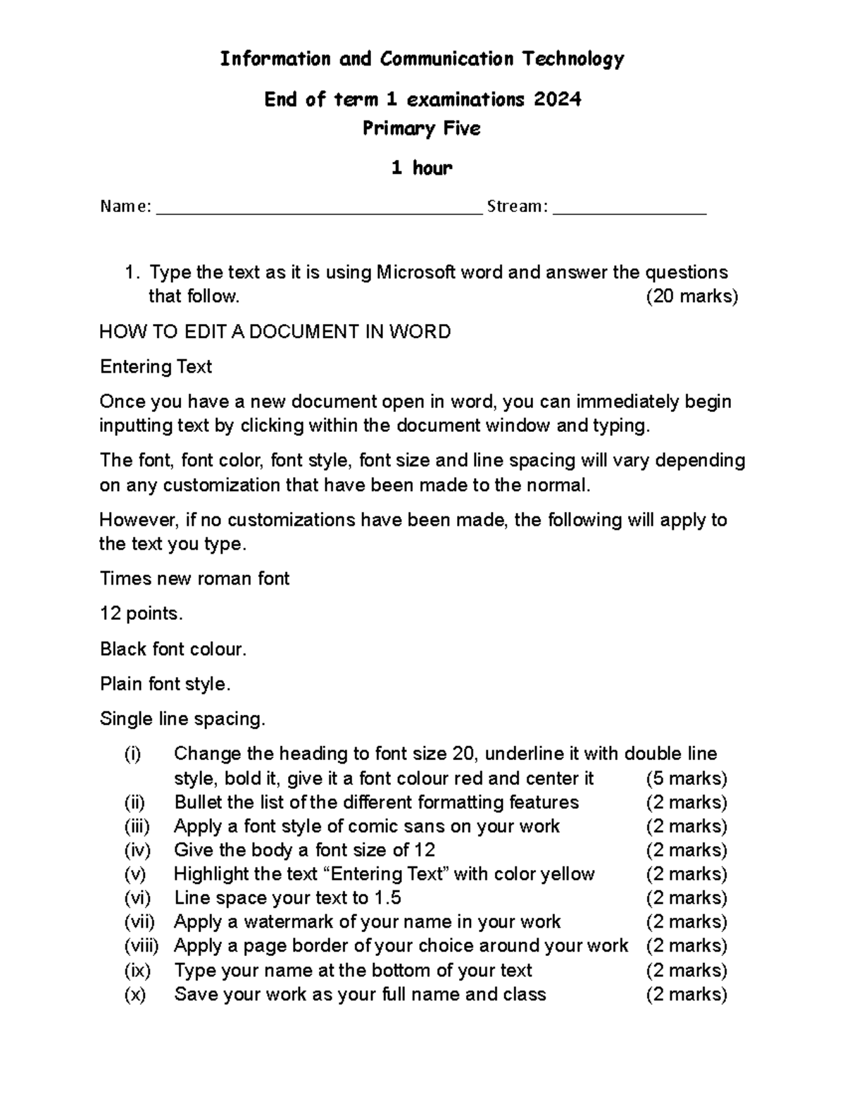P5 Question Paper - Information and Communication Technology End of ...