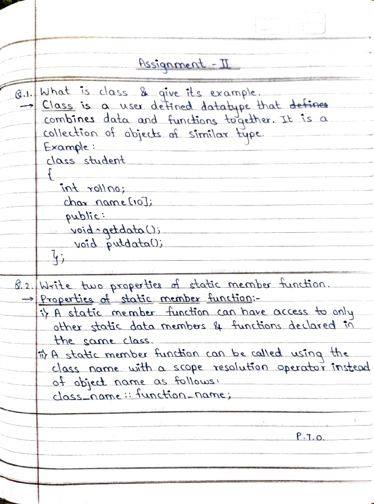 Oop Assignment 2 C Assianment Il Is Class Andqive Its Example Class S A User Deined