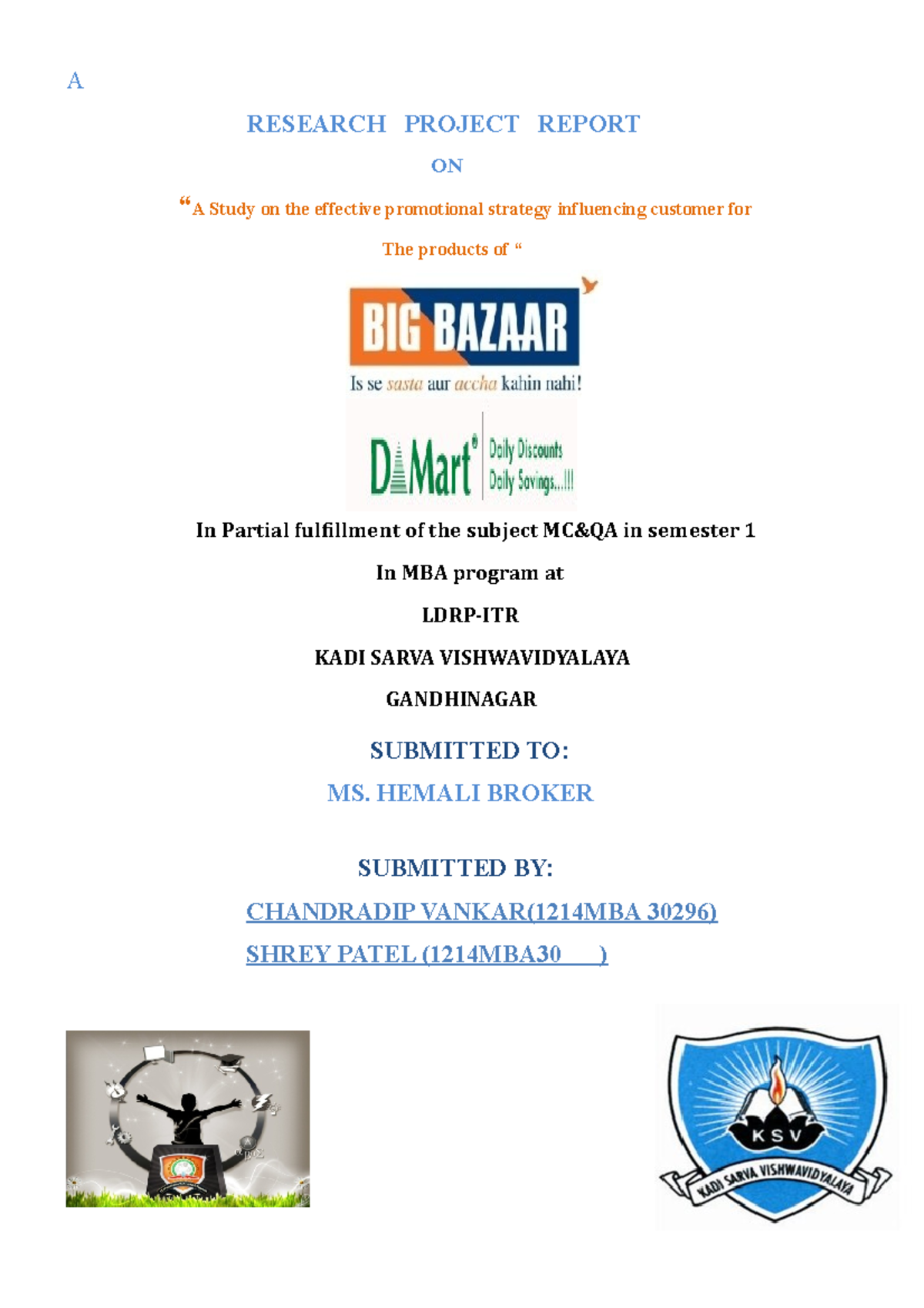 A Research Project Report ON A Study on - A RESEARCH PROJECT REPORT ON ...