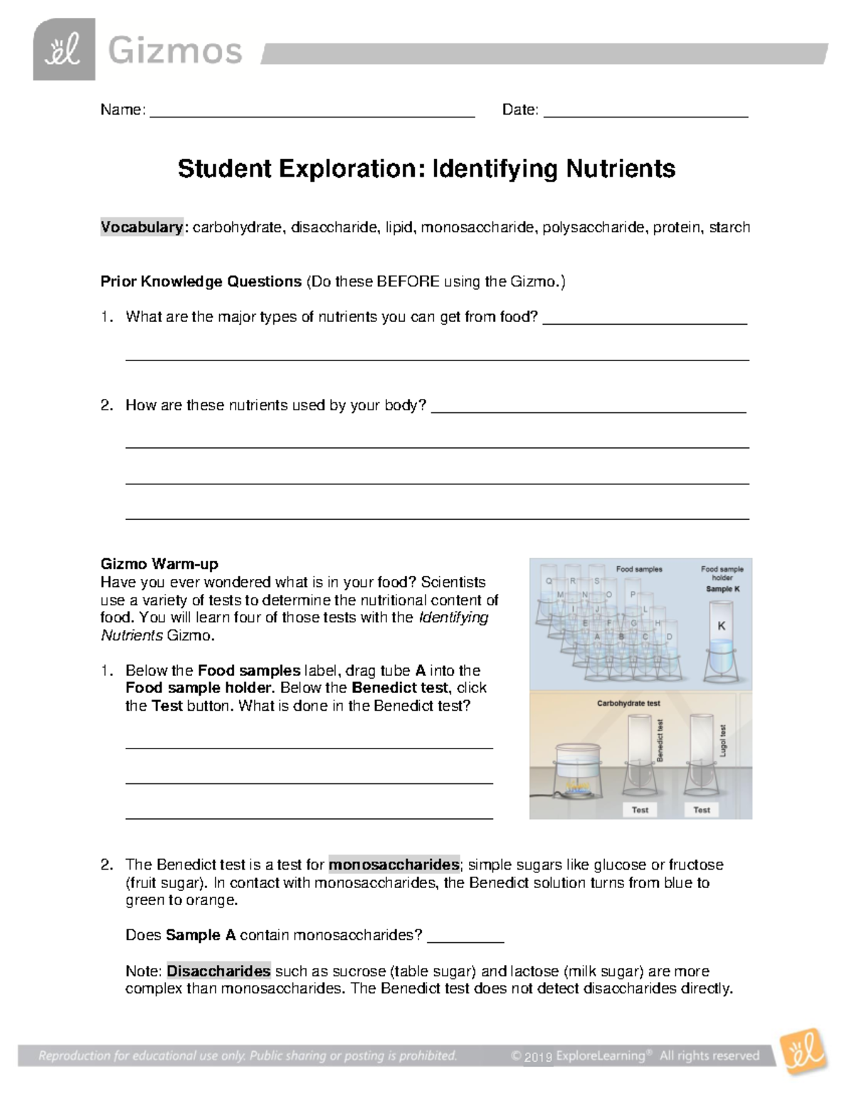 Identifying Nutrients Gizmo - Name ...