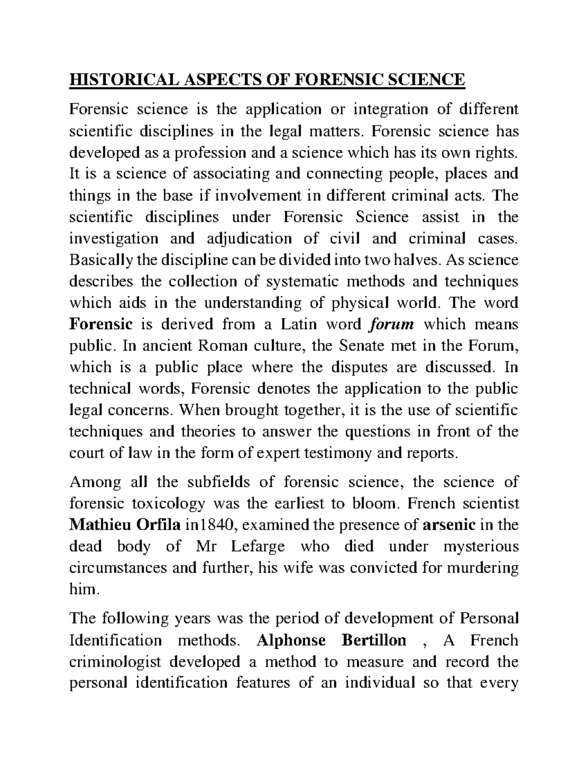 History of Forensic Science - HISTORICAL ASPECTS OF FORENSIC SCIENCE ...