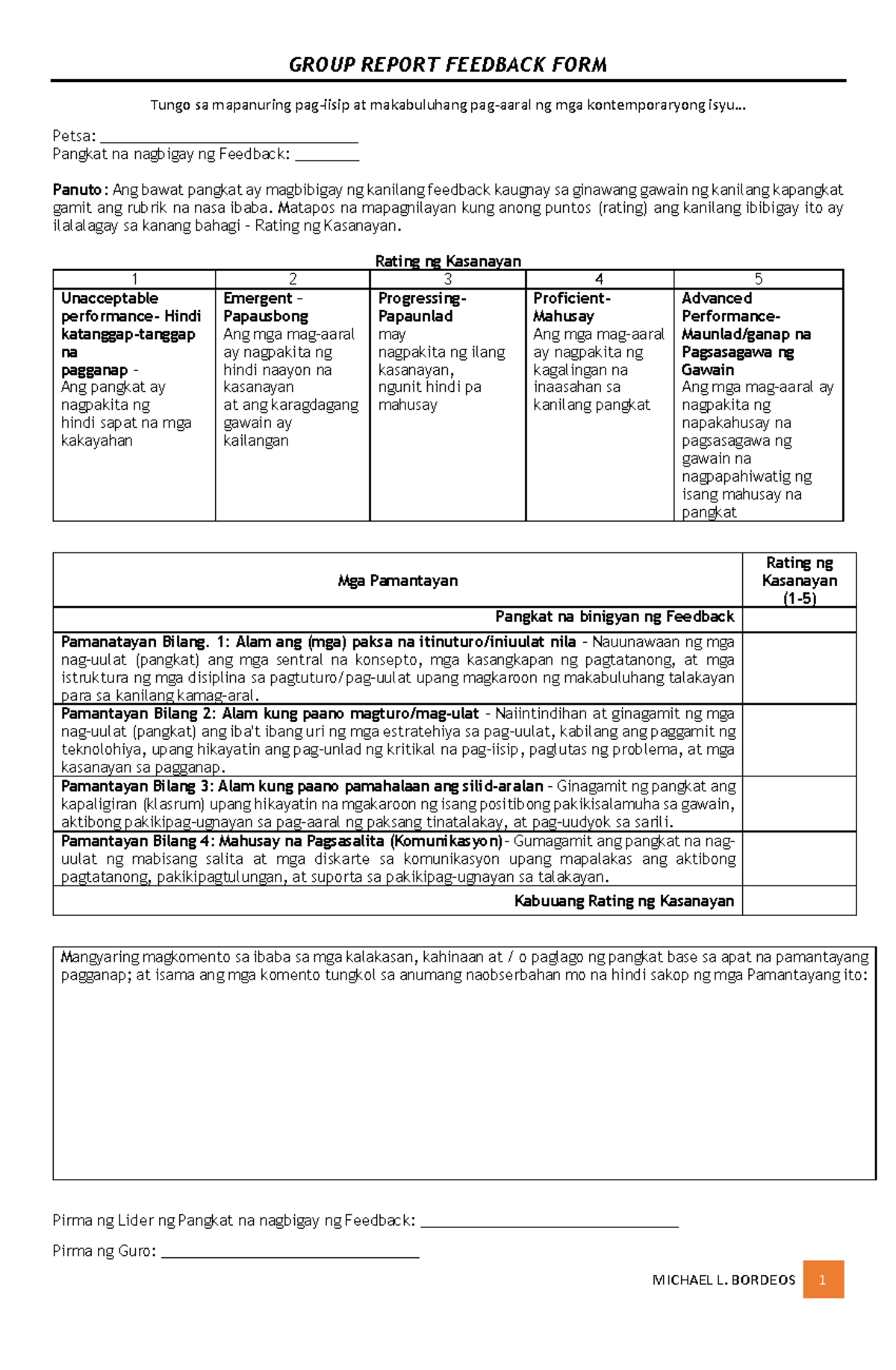 Group Report Feedback - ................................ - GROUP REPORT ...