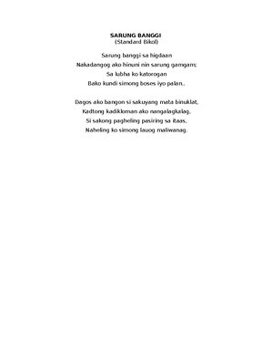 Song lyrics - SARUNG BANGGI (Standard Bikol) Sarung banggi sa higdaan ...