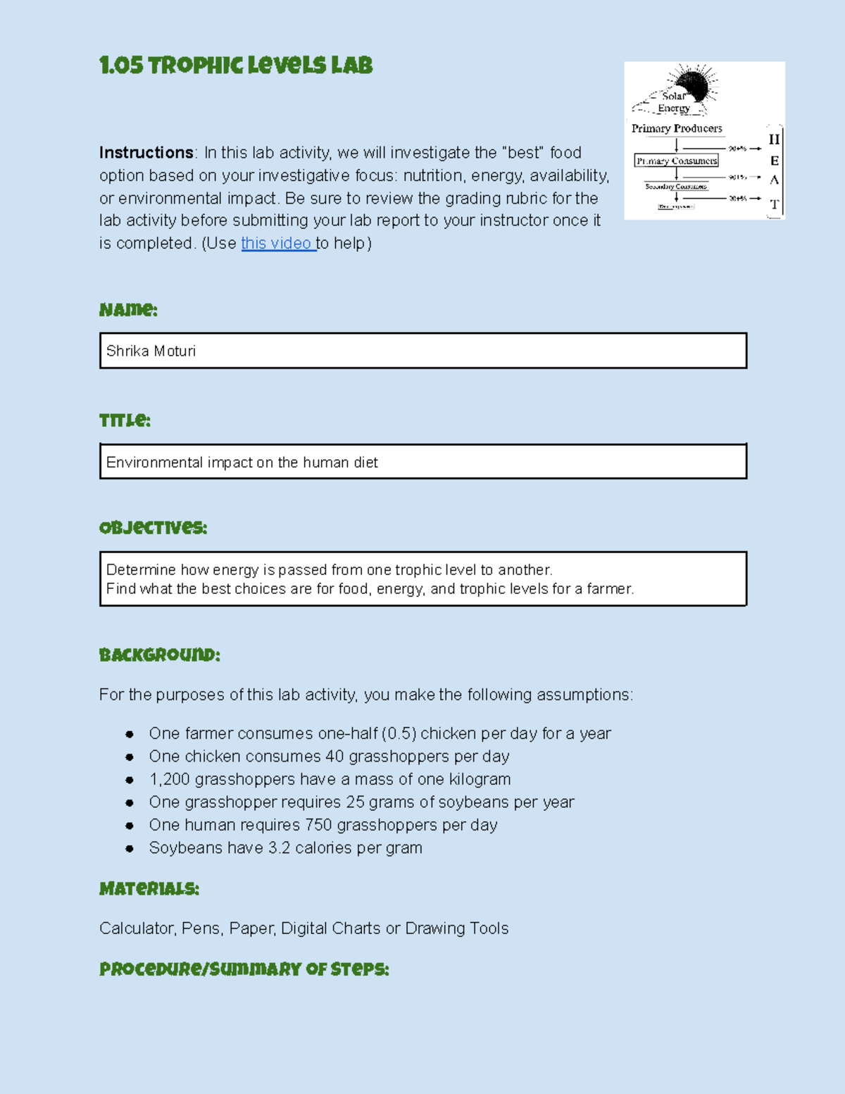 Copy of Revised 1.05 Trophic Levels Lab - 1 Trophic levels lab ...