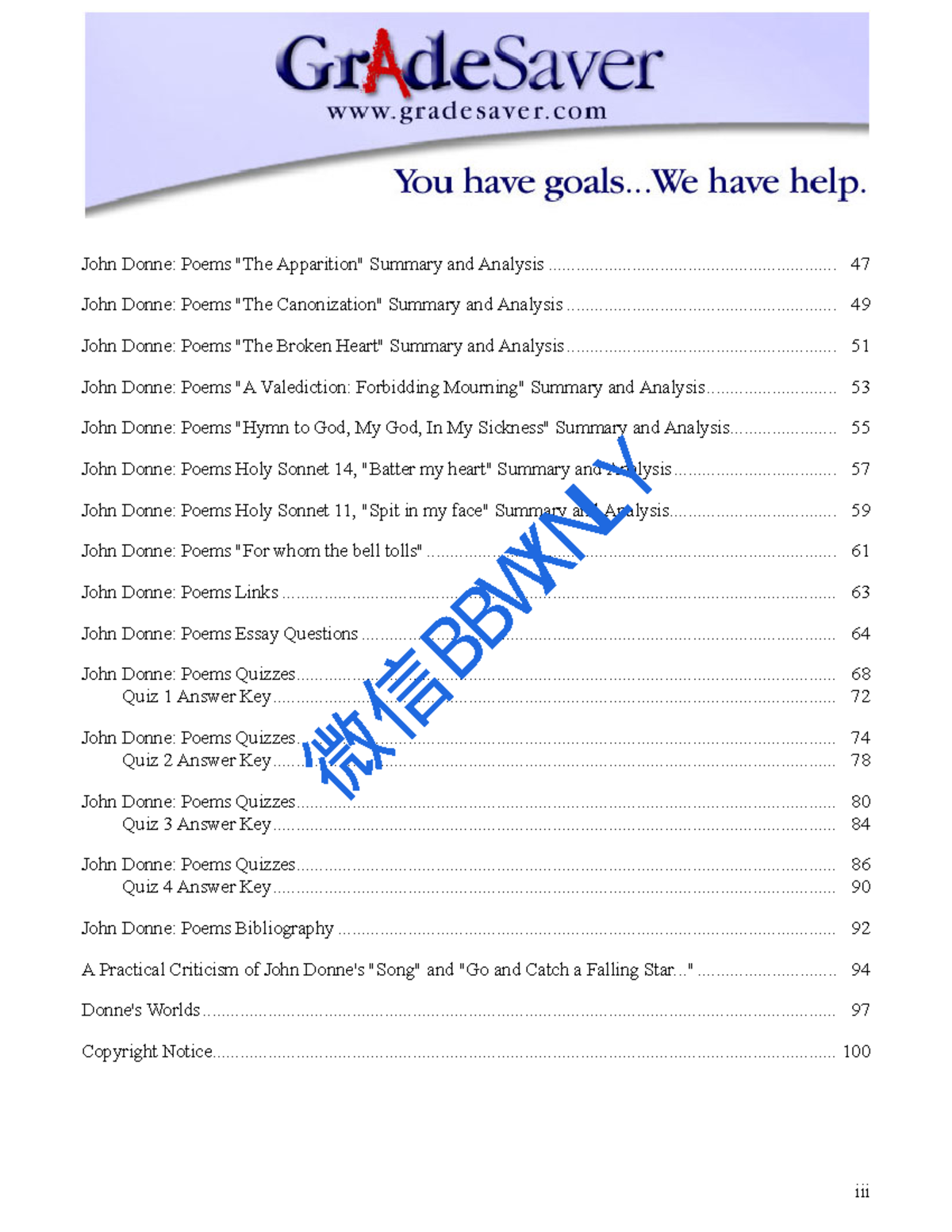 John-Donne-Poems-Grade Saver 4 - iii John Donne: Poems "The Apparition" Summary and - Studocu