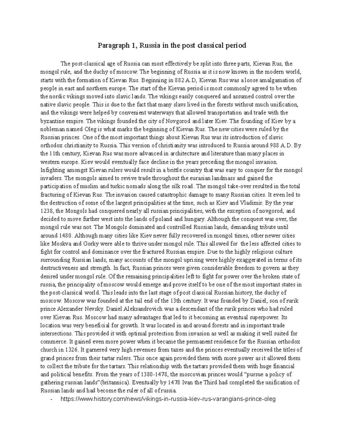 Paragraph 1, cot project - Paragraph 1, Russia in the post classical ...