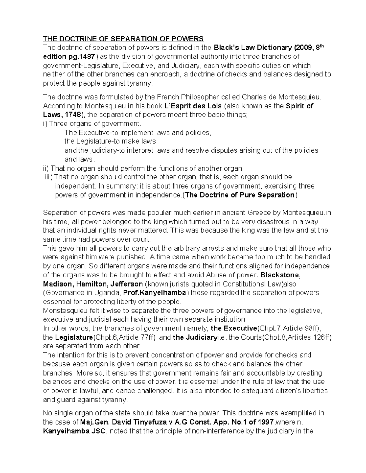 THE Doctrine OF Separation OF Powers - THE DOCTRINE OF SEPARATION OF POWERS The doctrine of ...