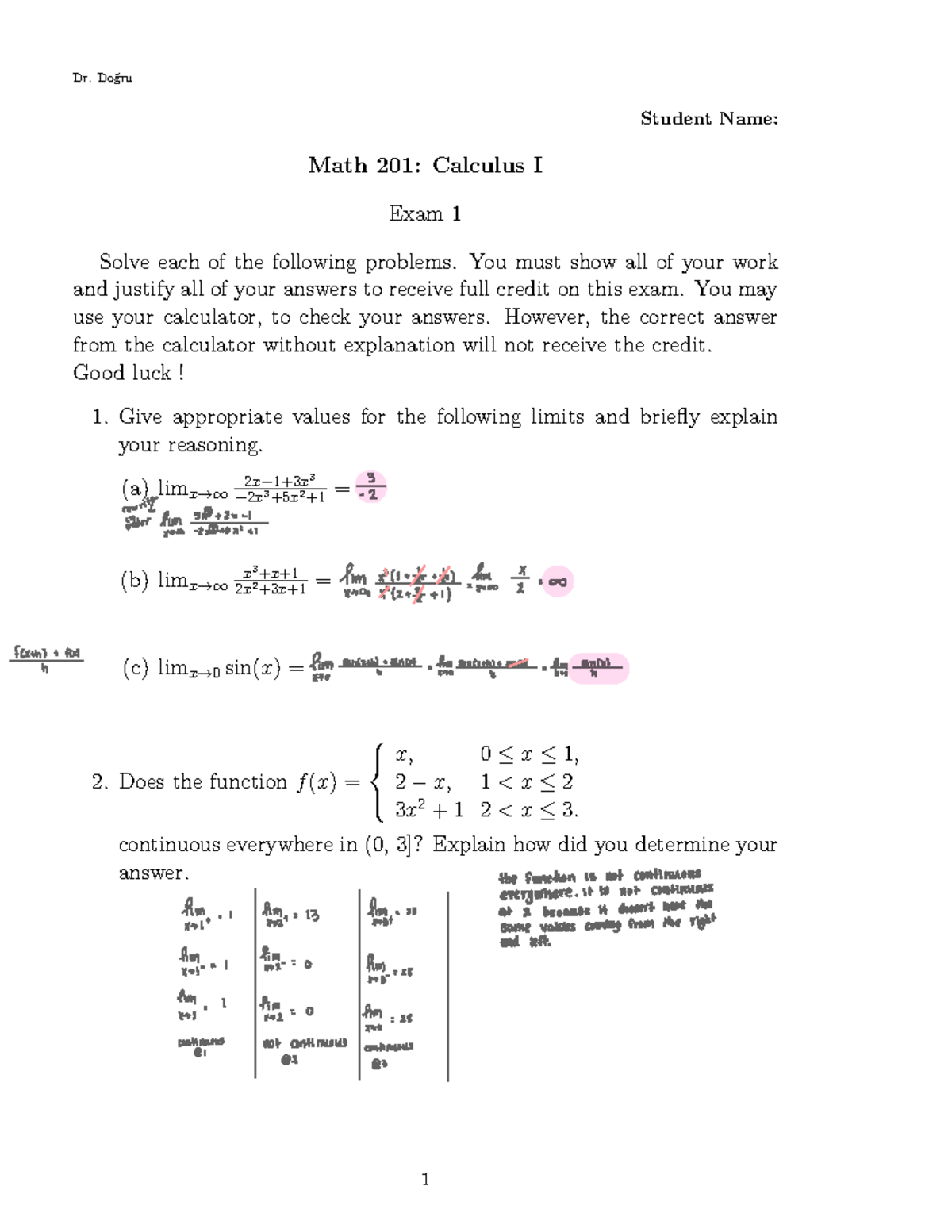 201-Exam1- review - Dr. Do ̆gru ####### Student Name: Math 201 ...