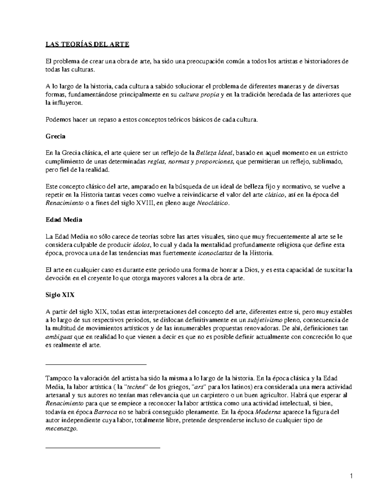 Principios fundamentales del arte - LAS TEORÍAS DEL ARTE El problema de ...
