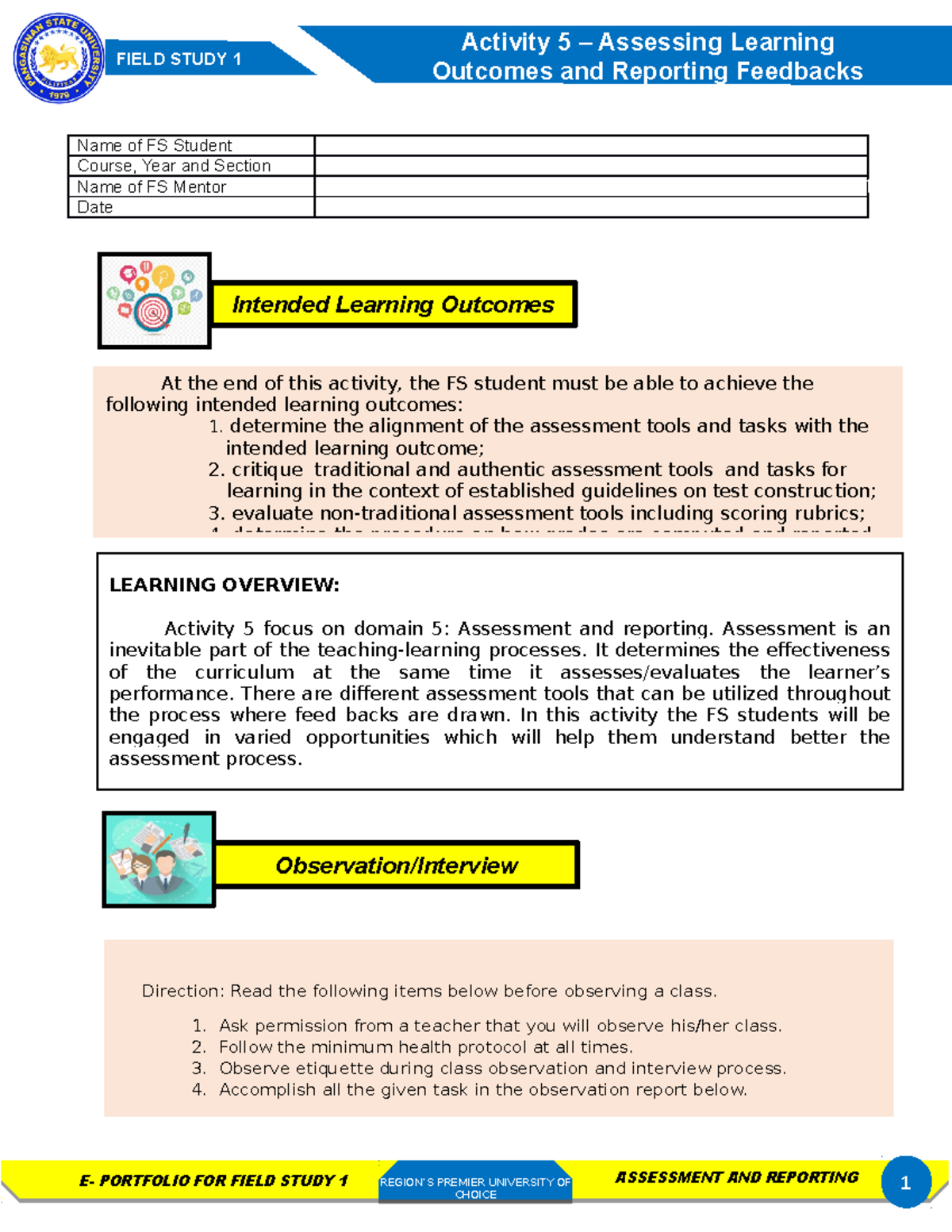 FS1-Activity-5 - N/A - ####### FIELD STUDY 1 E- PORTFOLIO FOR FIELD ...