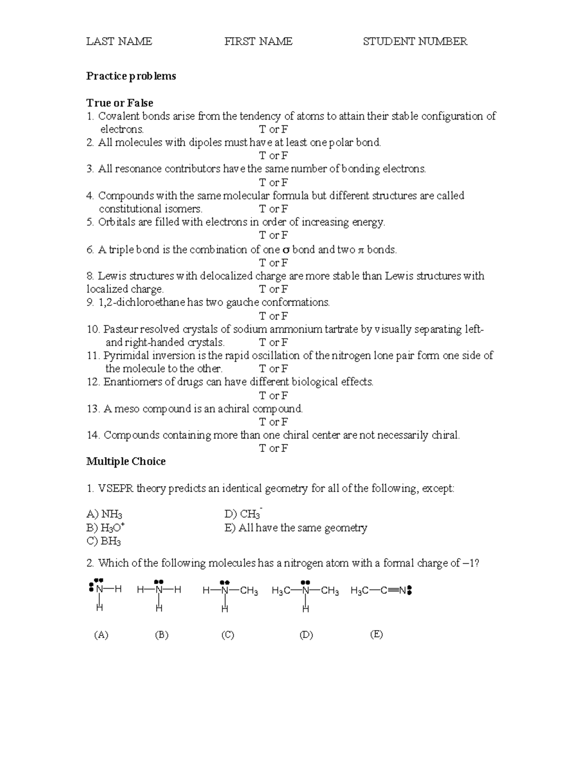 CHEM221 practice problems - Chem 221 - Concordia - Studocu