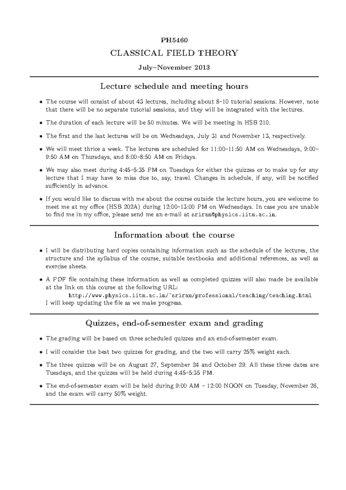 CFT(Classical Field Theory) - PH CLASSICAL FIELD THEORY July–November ...