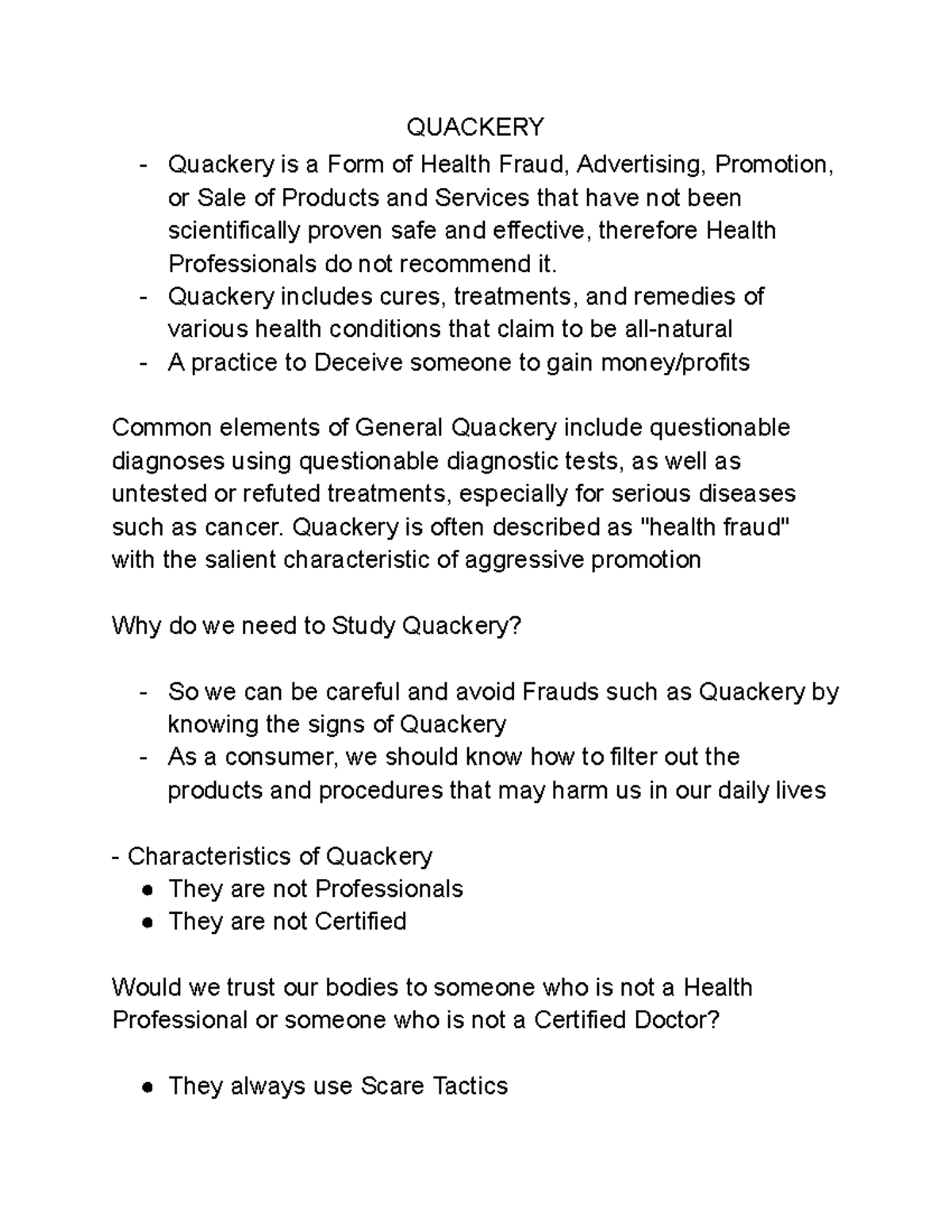 Quackery - Health Quackeries Summarization - QUACKERY - Quackery is a ...