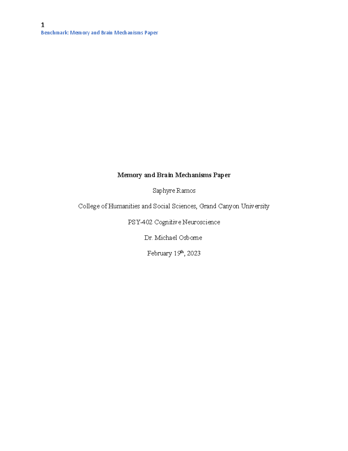 Memory and Brain Mechanisms Paper - Memory and Brain Mechanisms Paper ...