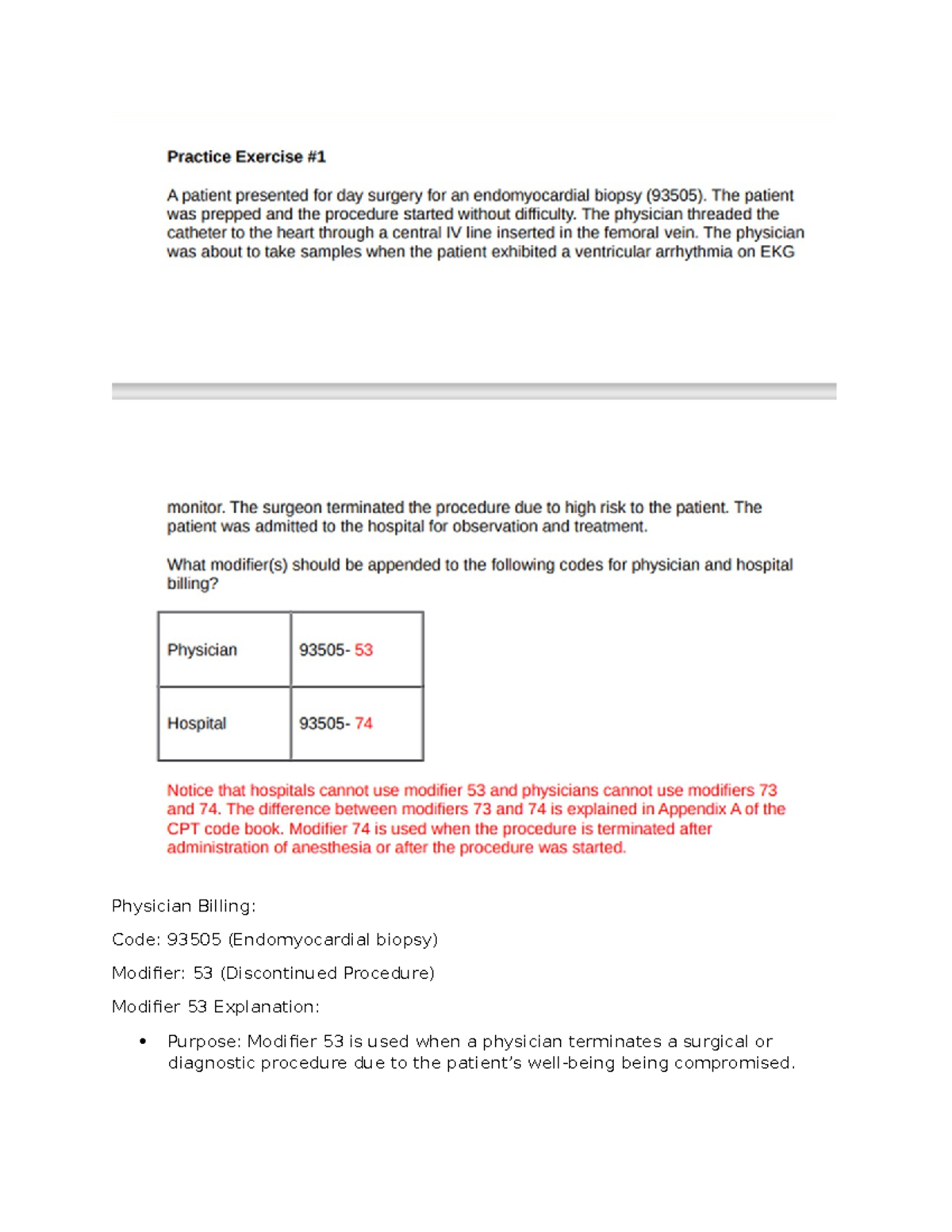 practice exercise. - Physician Billing: Code: 93505 (Endomyocardial ...