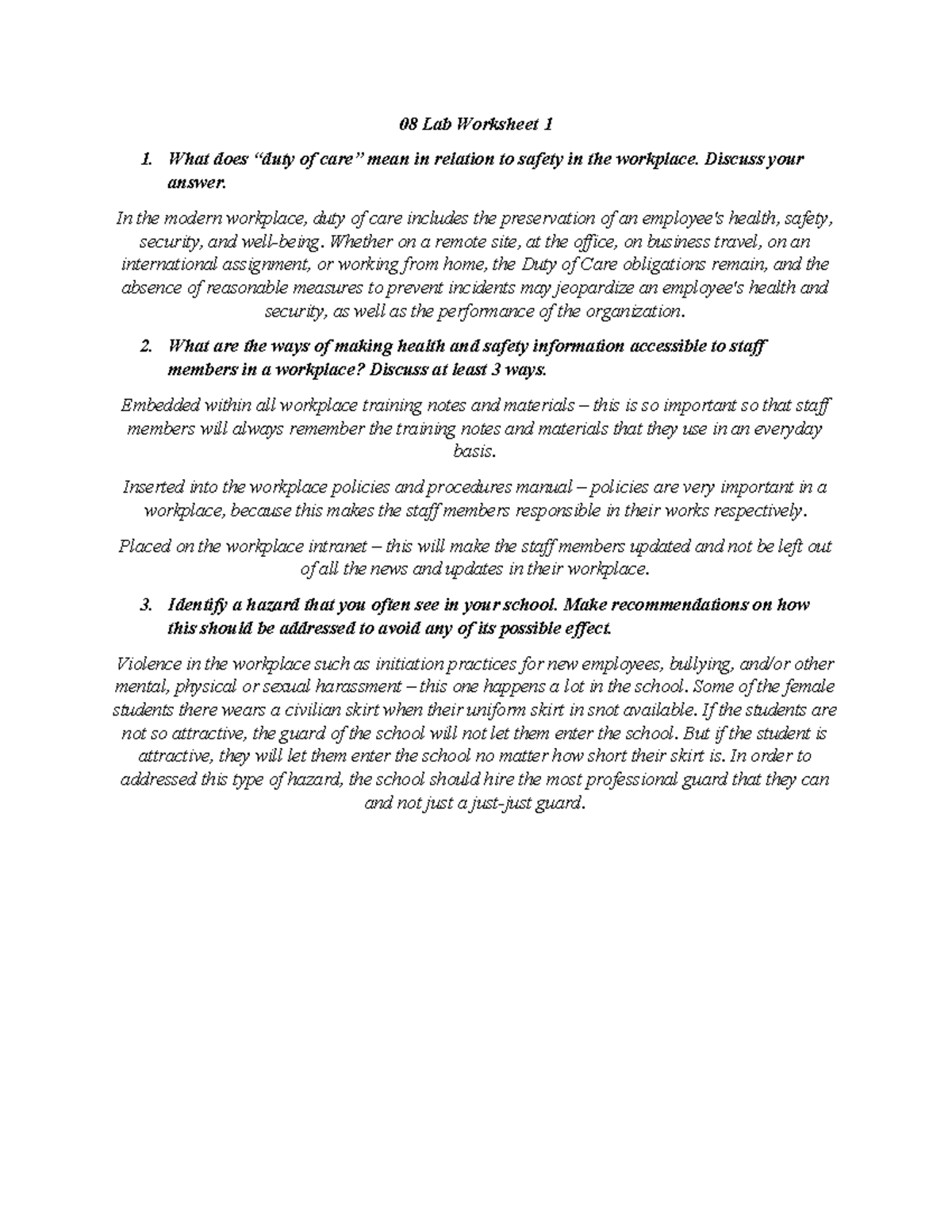 08 Lab Worksheet 1 - asdasd - 08 Lab Worksheet 1 What does “duty of ...